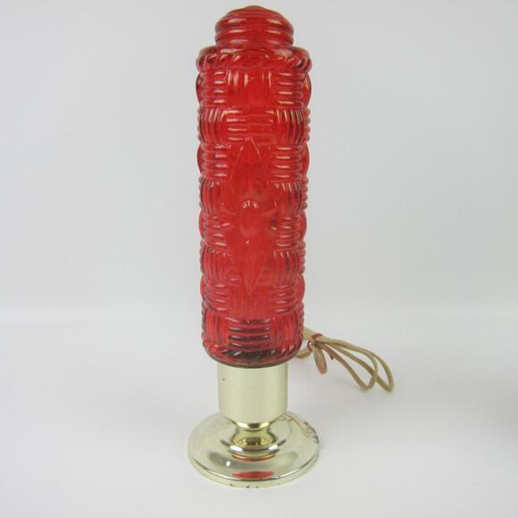 Other | Vintage Torpedo Lamp Red Glass Basket Weave Diamond Gold Base ...